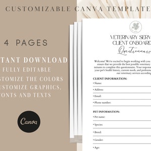 Veterinary Services Client Onboarding Questionnaire Form, Editable ...