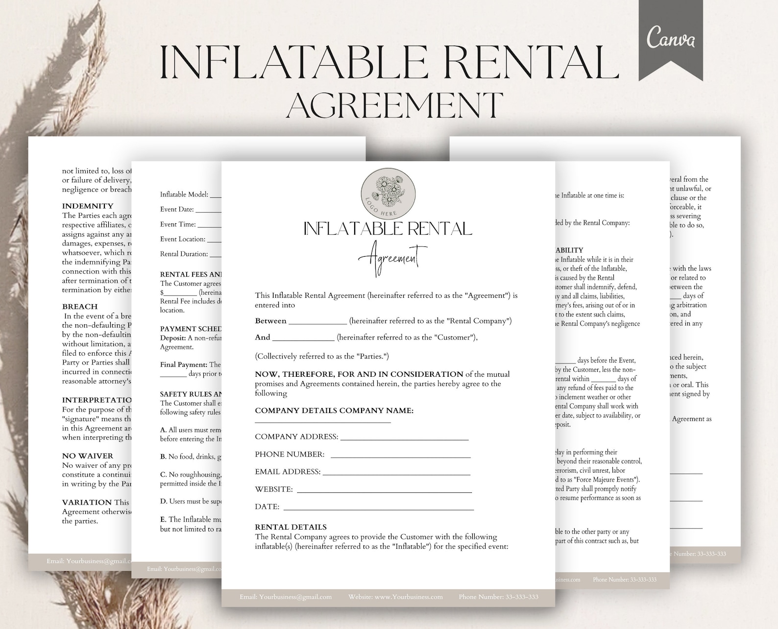 Inflatable Rental Agreement Template, Editable Inflatable Rental ...