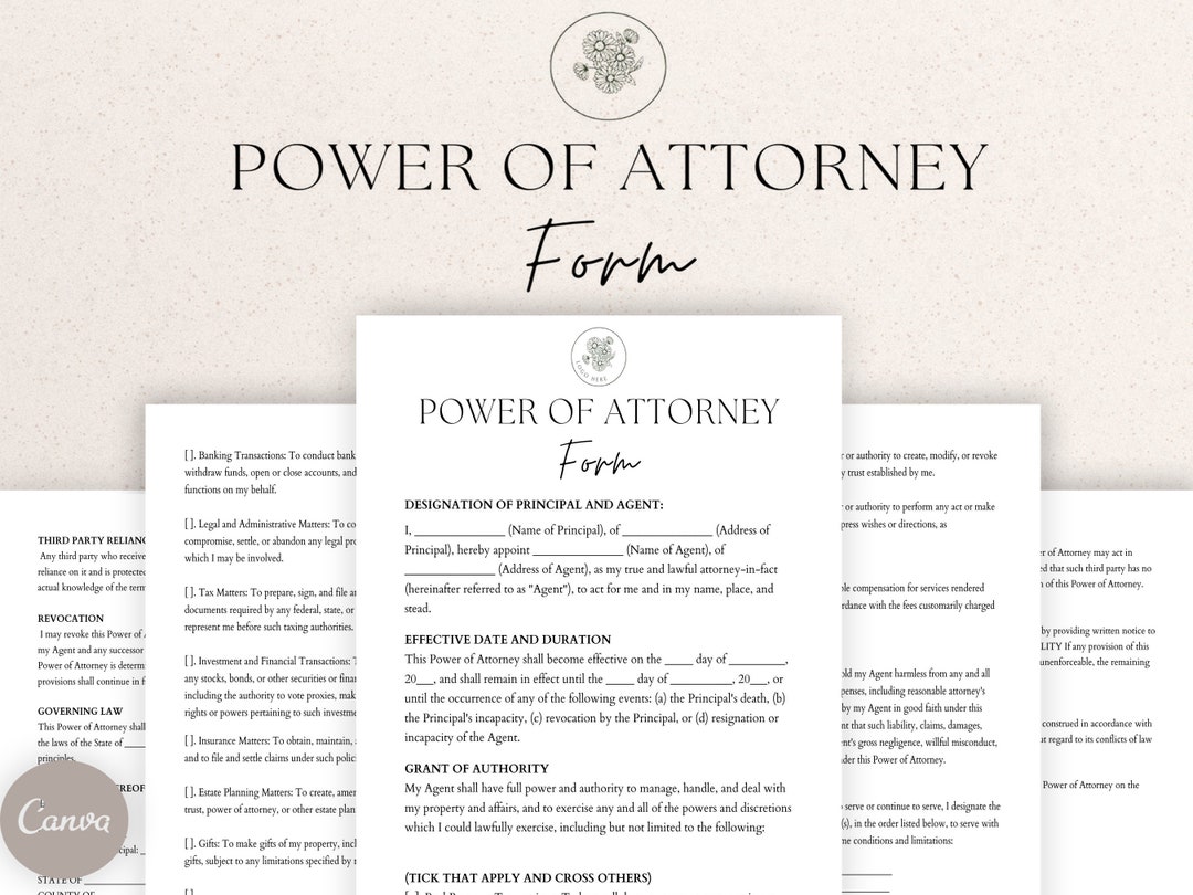 Power of Attorney POA Form, Editable General Power of Attorney ...
