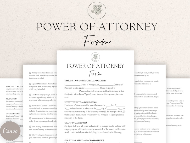 Power of Attorney POA Form, Editable General Power of Attorney ...