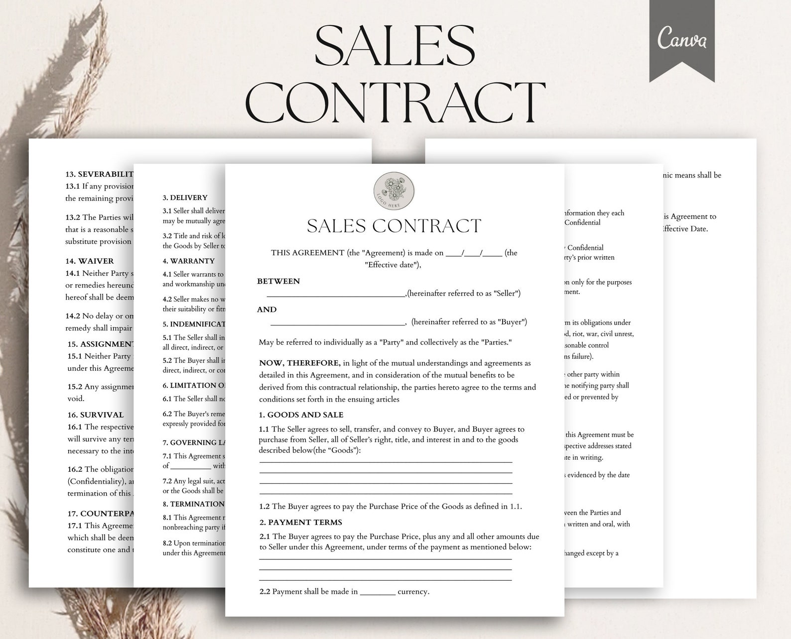 Editable Sales Contract Template, Purchase Agreement, Sales Agreement ...