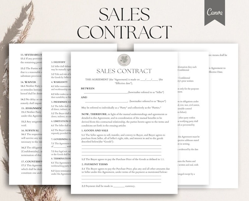 Editable Sales Contract Template, Purchase Agreement, Sales Agreement ...