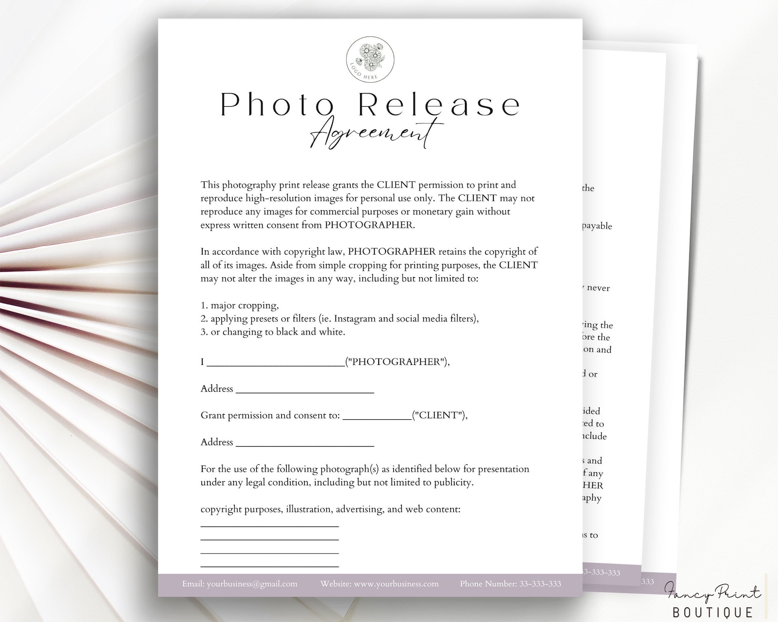 Professional Photography Print Release Agreement Template, Photo Print ...