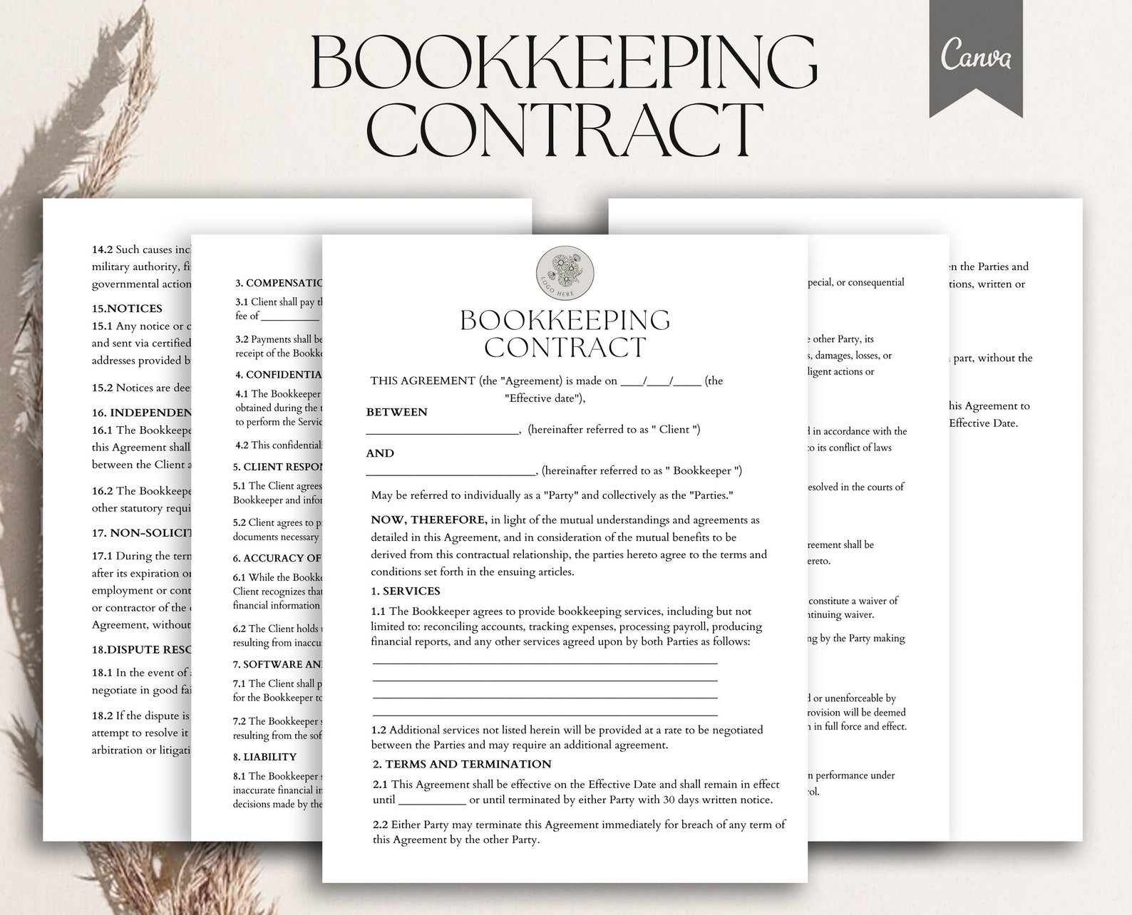 Bookkeeping Contract, Bookkeeping Services Agreement, Bookkeeping ...