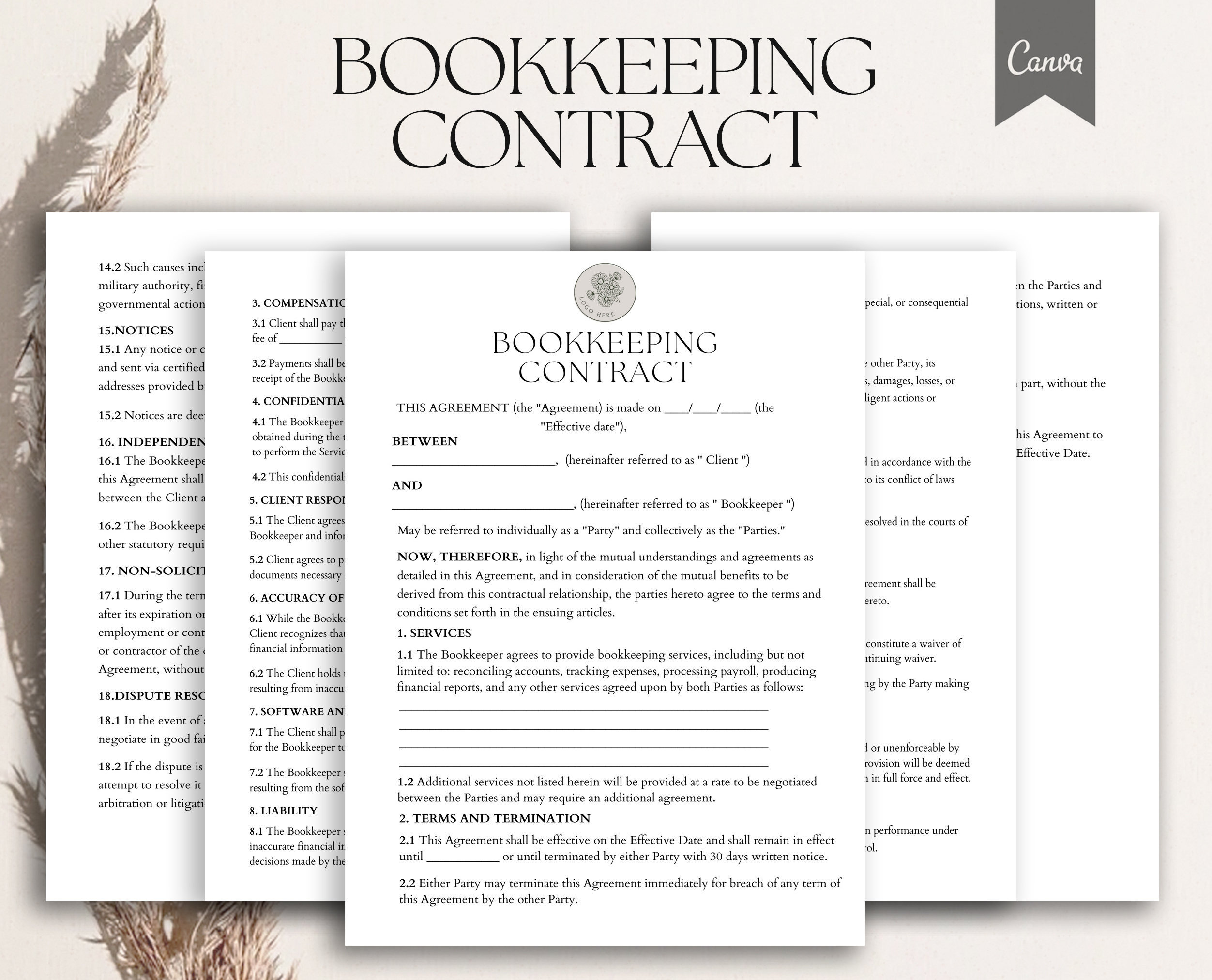 Bookkeeping Contract, Bookkeeping Services Agreement, Bookkeeping ...