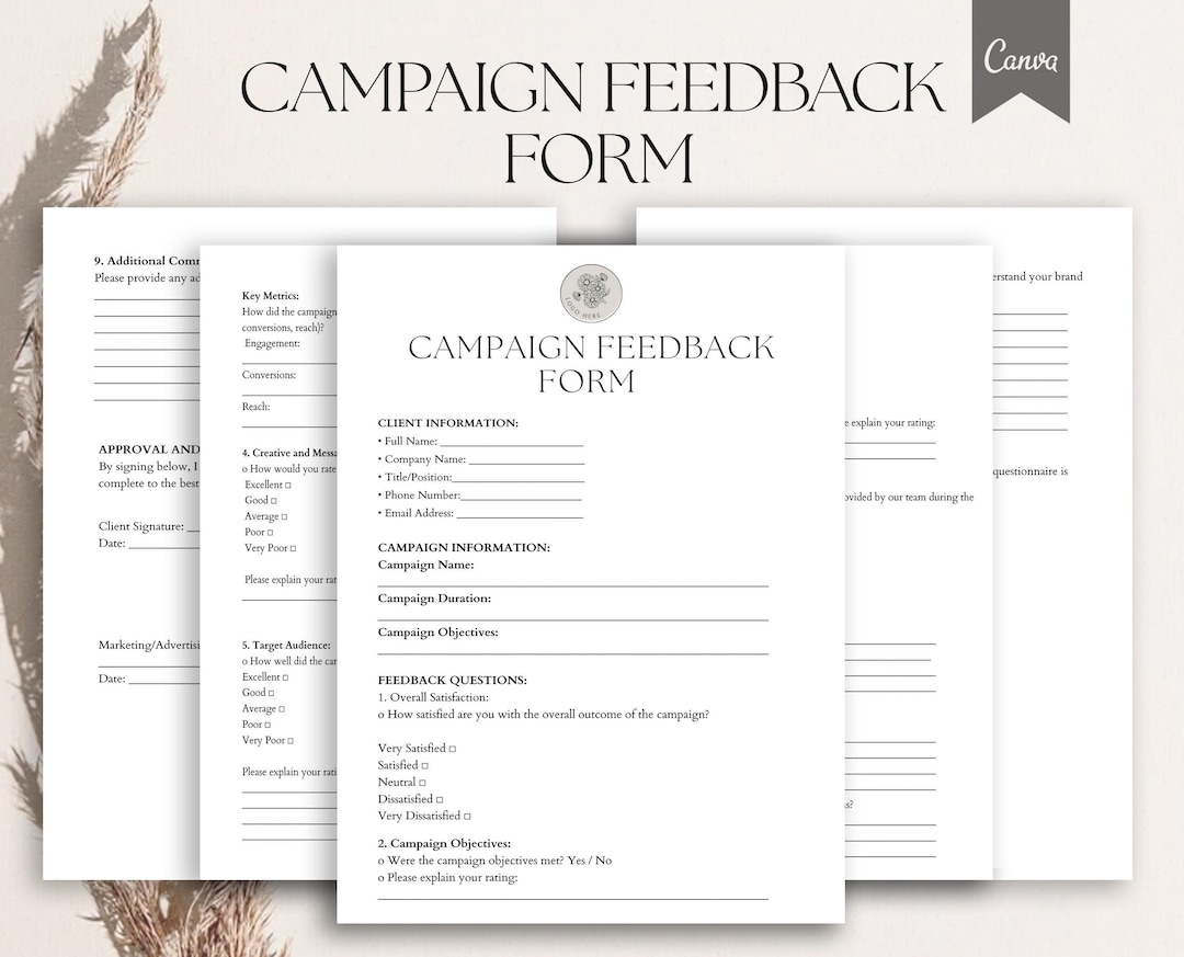 Campaign Feedback Form Template, Pdf, Canva - Etsy