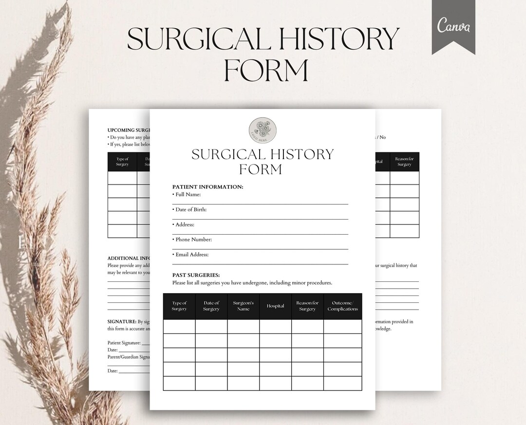Surgical History Form,pdf, Canva - Etsy