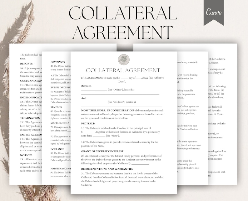 Editable Collateral Agreement Template, Form of Collateral Agreement ...