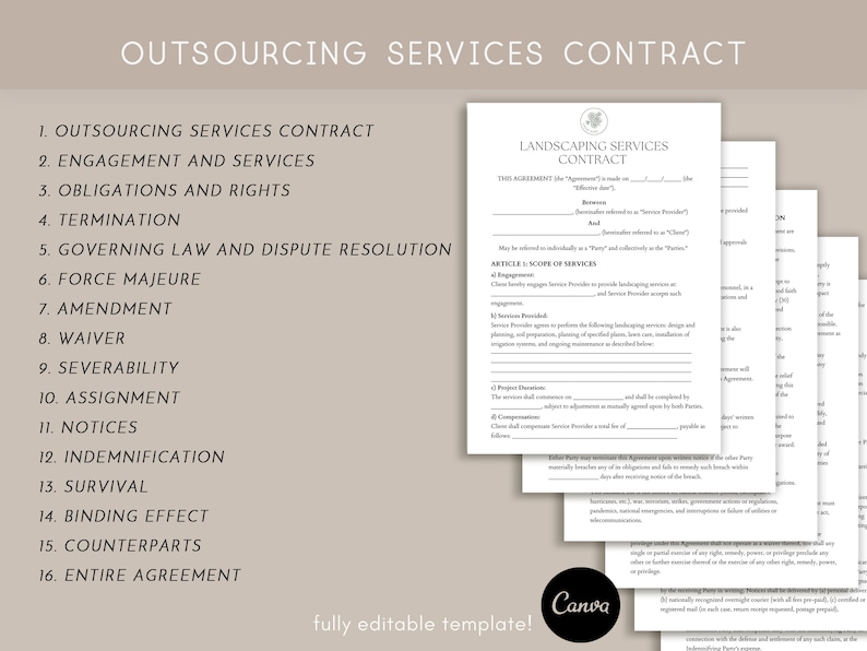 Outsourcing Services Contract Template, Outsourcing Agreement, PDF ...