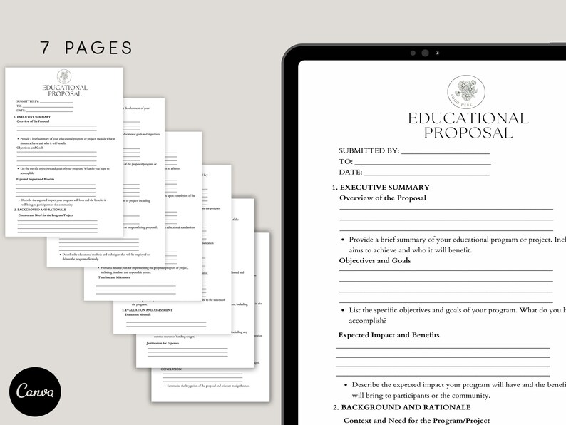 Educational Proposal Template Form, Pdf, Canva - Etsy