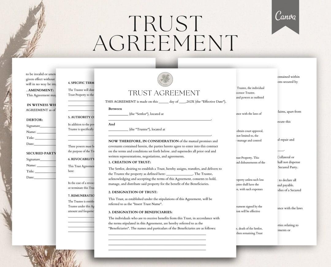 Editable Trust Agreement Template, Trust Contract Forms, Living Trust ...