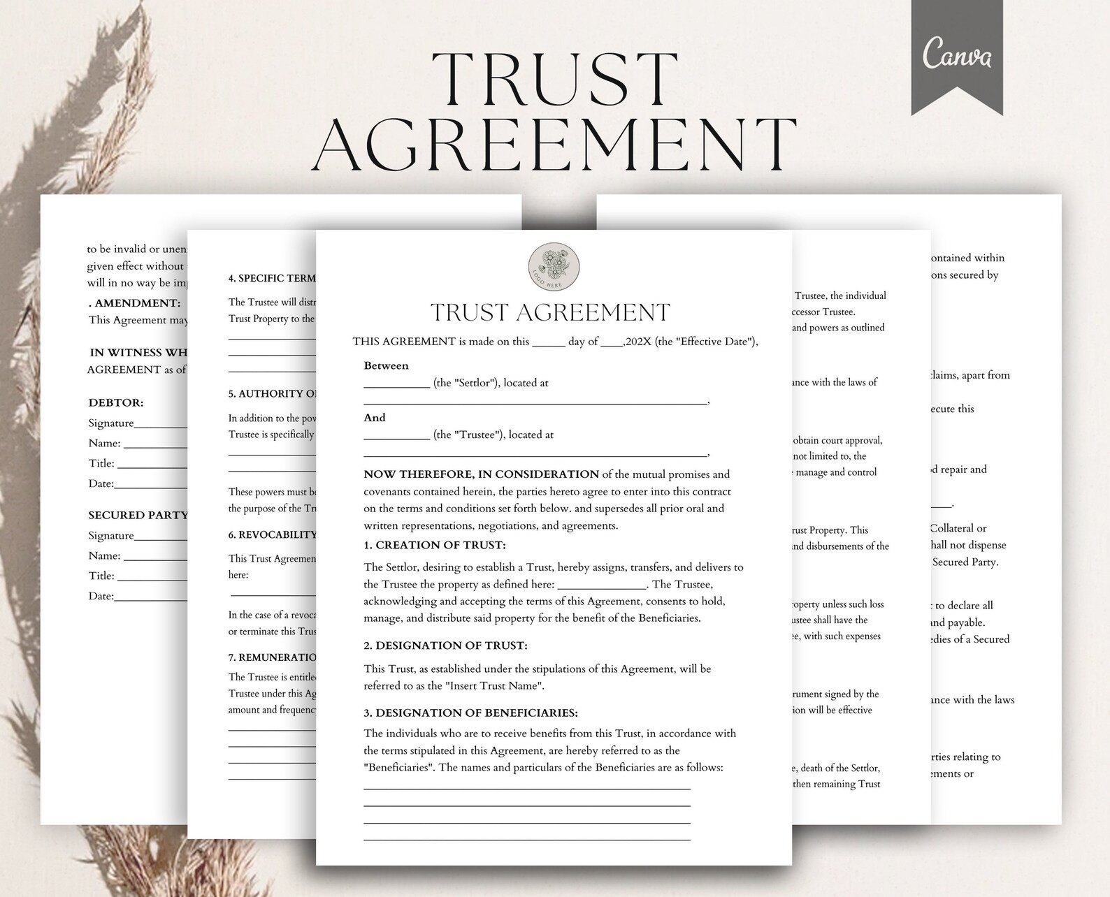 Editable Trust Agreement Template, Trust Contract Forms, Living Trust ...