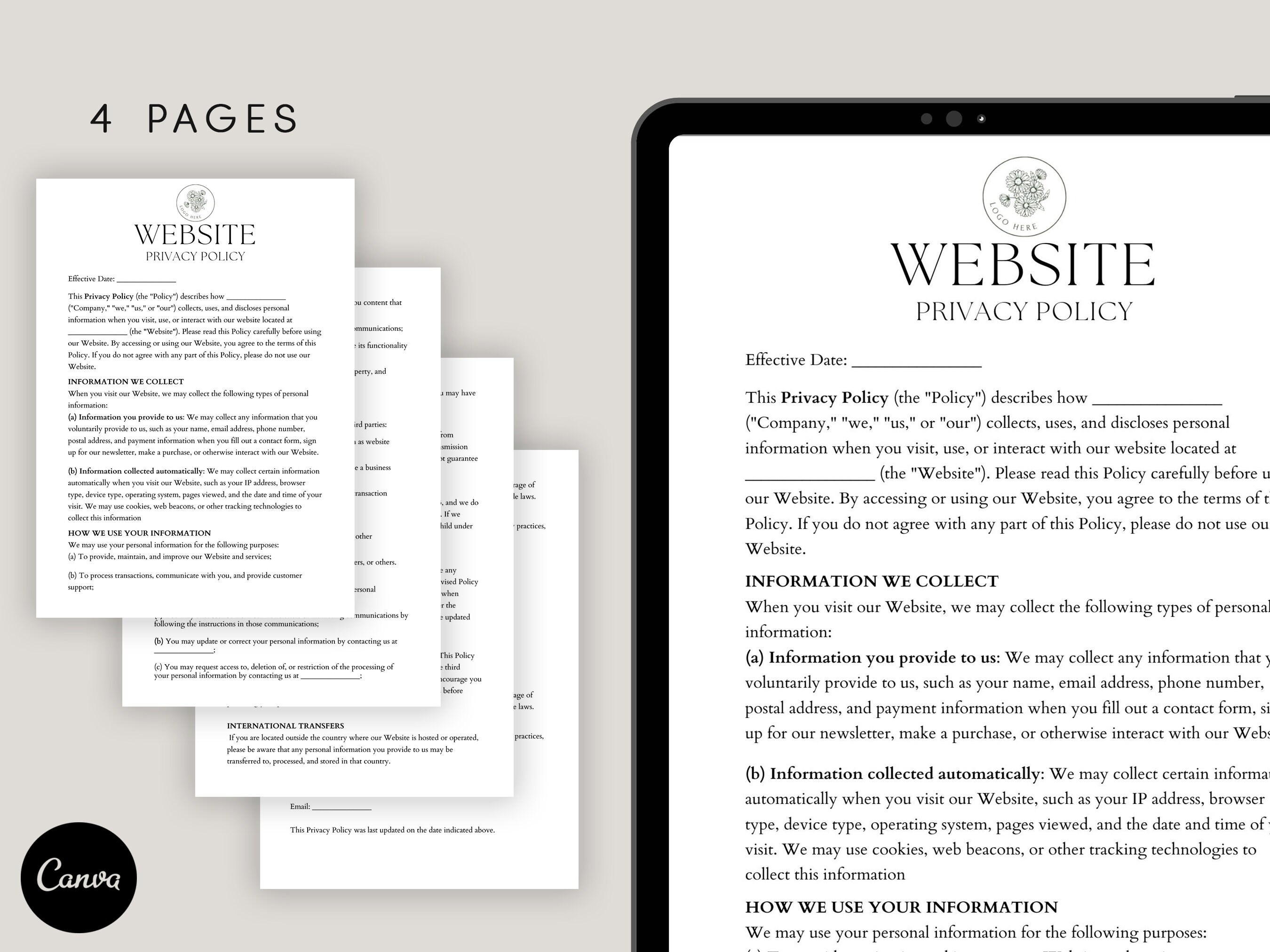 Editable Website Privacy Policy Template, Website Terms and Conditions ...