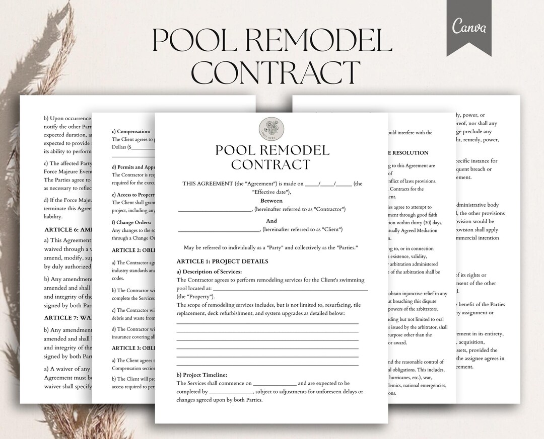 Pool Remodel Contract,pool Renovation Contract, Swimming Pool ...