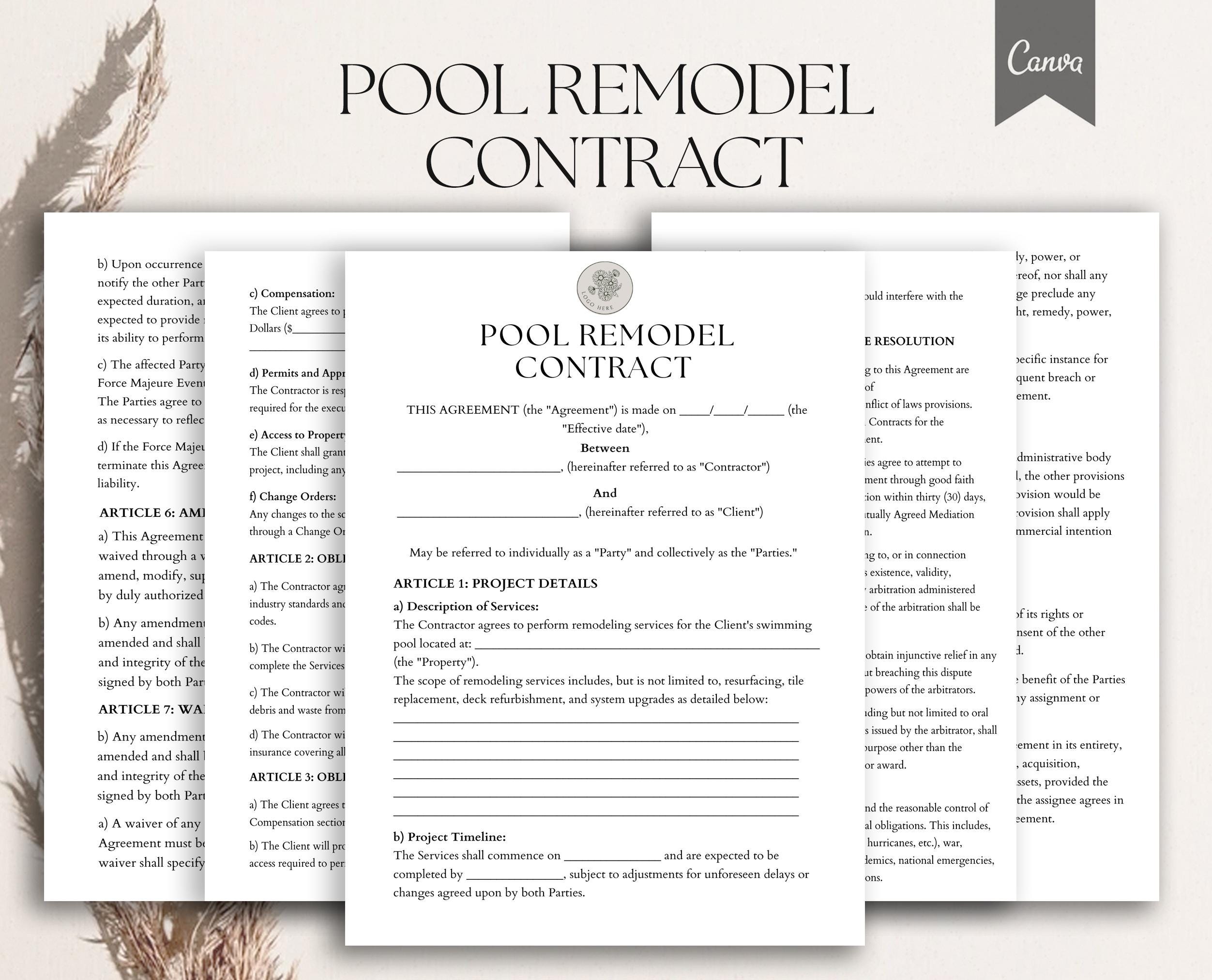 Pool Remodel Contract,pool Renovation Contract, Swimming Pool ...