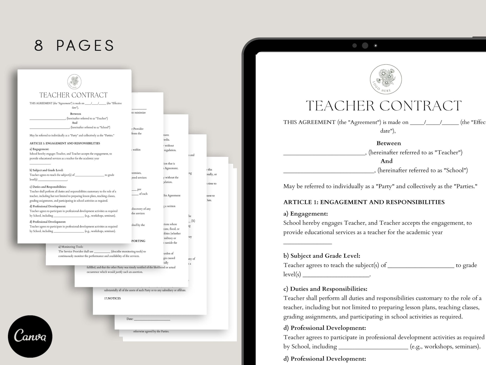 Teacher Contract, Educator Agreement, Teaching Employment Contract Pdf ...