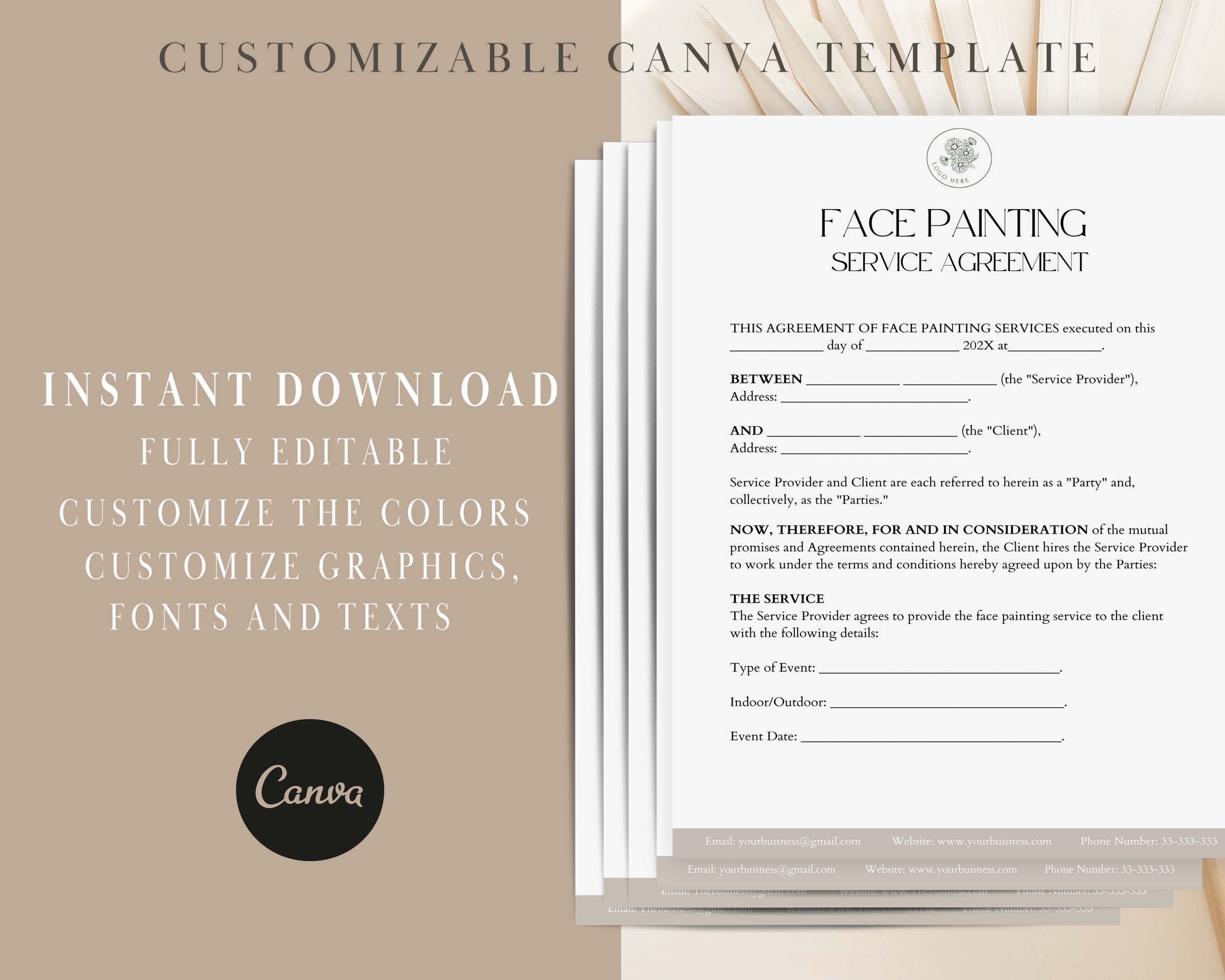 Face Painting Contract Agreement ,face Painters Client Event Kit, Face ...