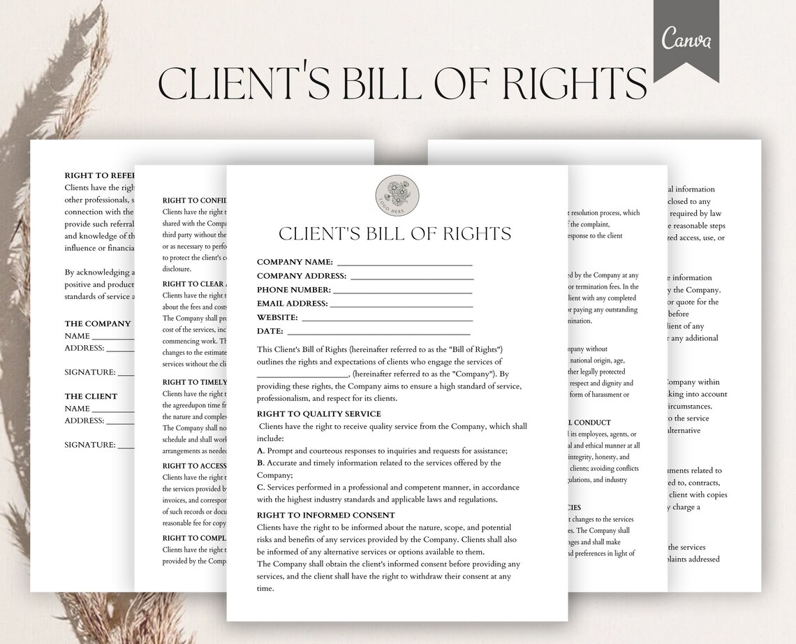 Editable Client's Bill of Rights Template Customer Bill - Etsy UK