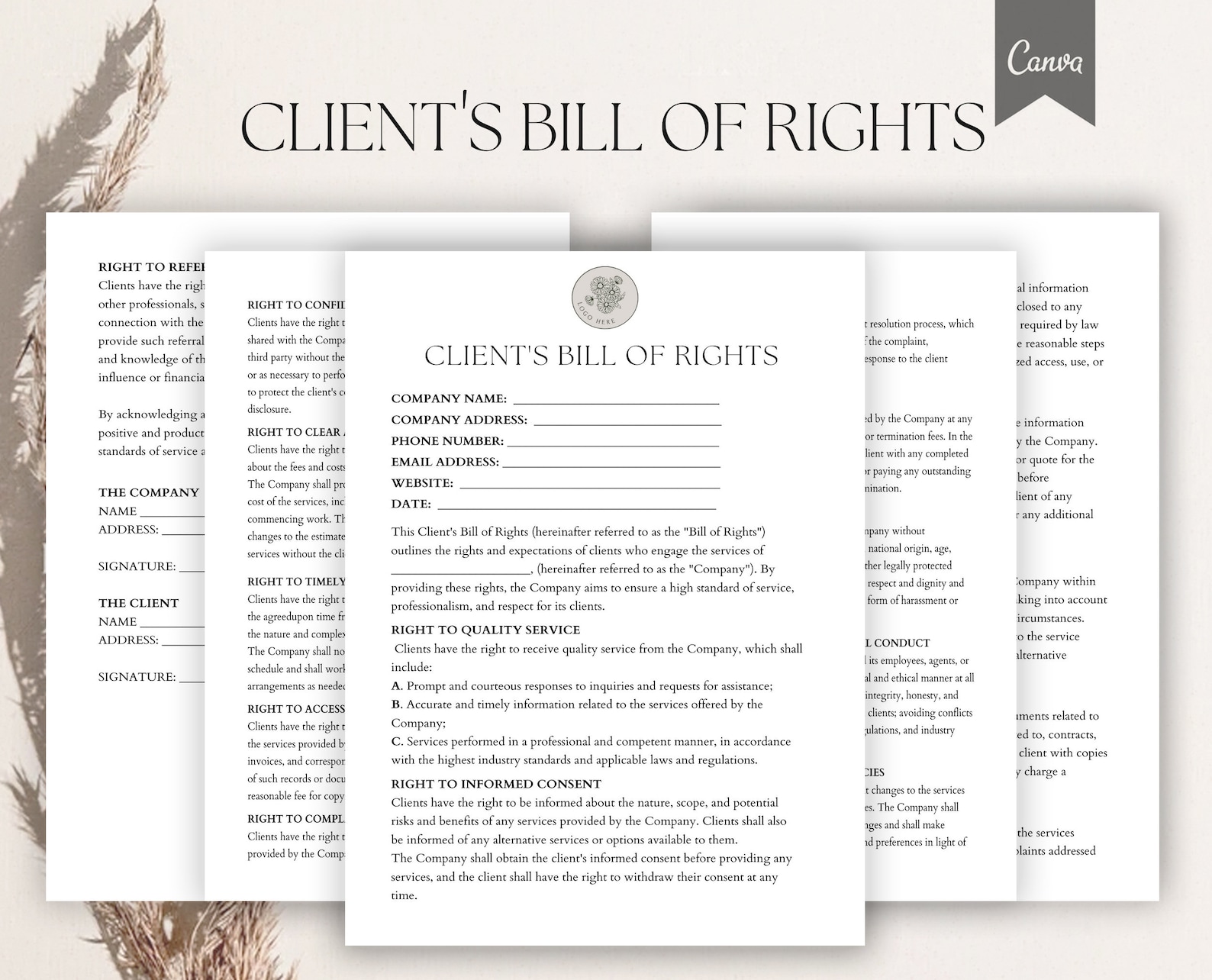 Editable Client's Bill of Rights Template, Customer Bill of Rights ...