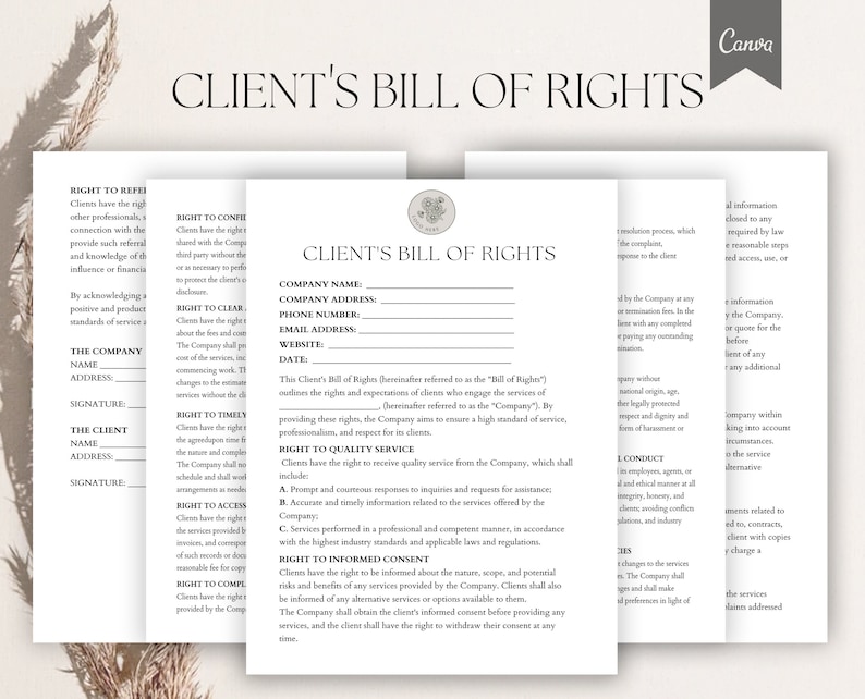 Editable Client's Bill of Rights Template, Customer Bill of Rights ...