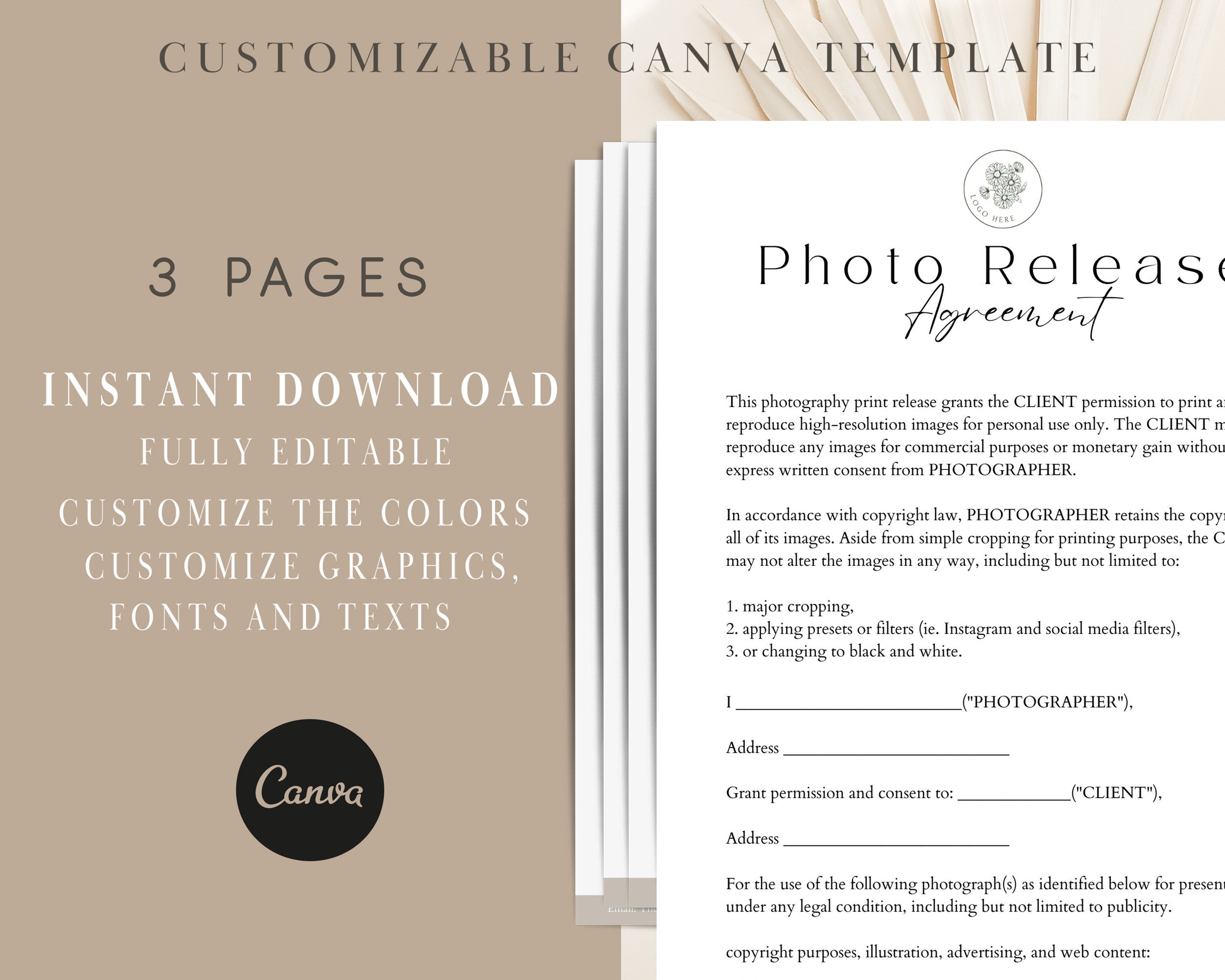 Professional Photography Print Release Agreement Template, Photo Print ...