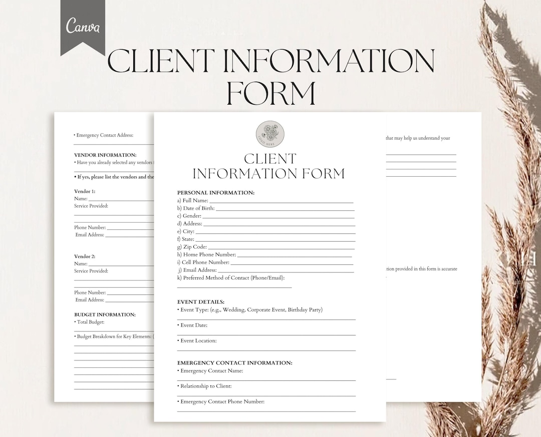 Client Information Form, Event Planning Client Form Template, Pdf ...