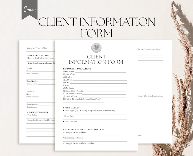 Client Information Form, Event Planning Client Form Template, Pdf ...