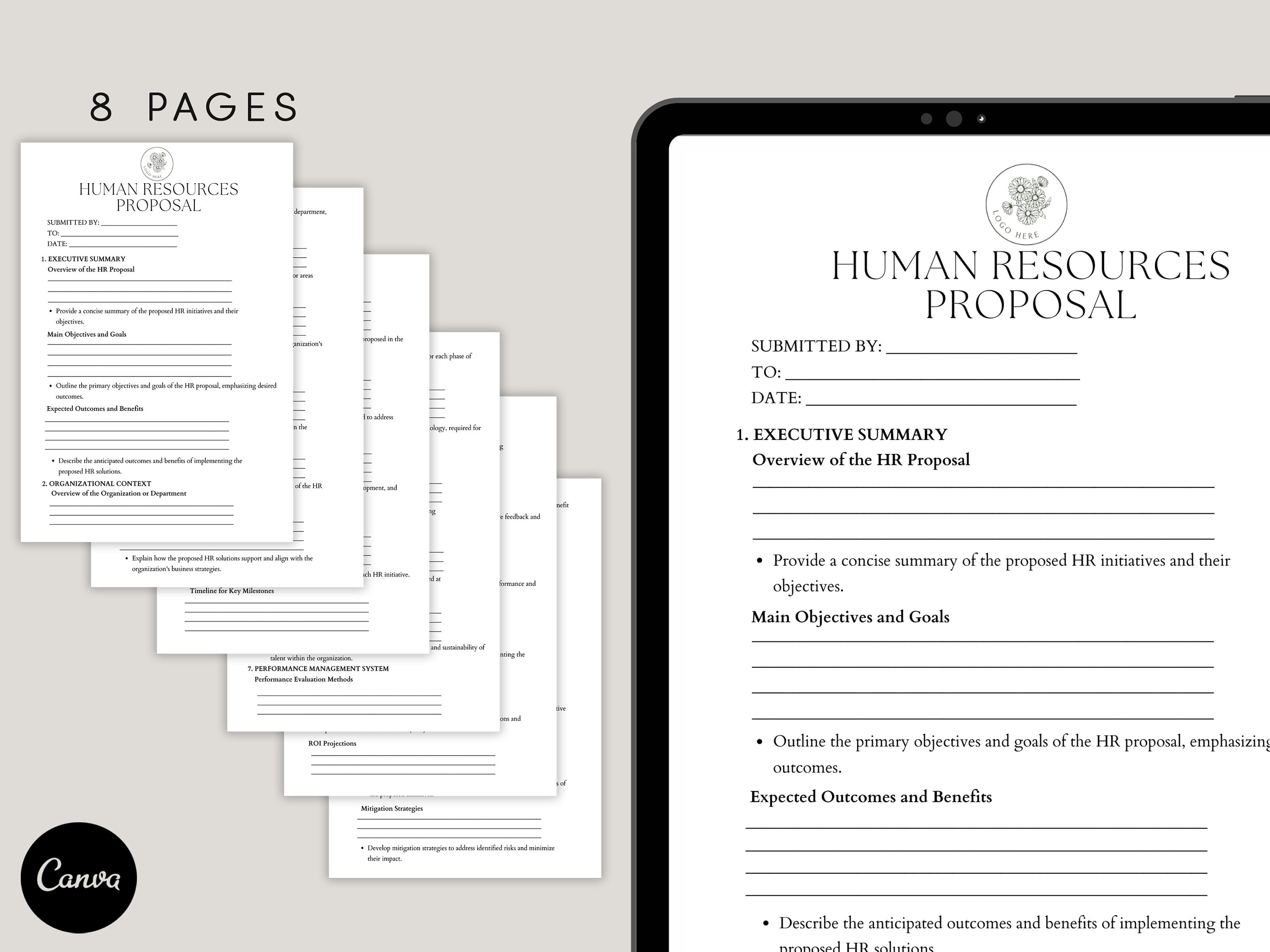 Human Resources Proposal Template, HR Proposal Form Pdf, Canva - Etsy