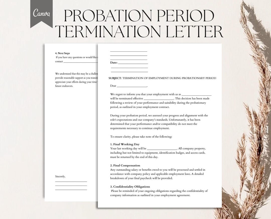 Probation Period Termination Letter Template, PDF, Canva - Etsy