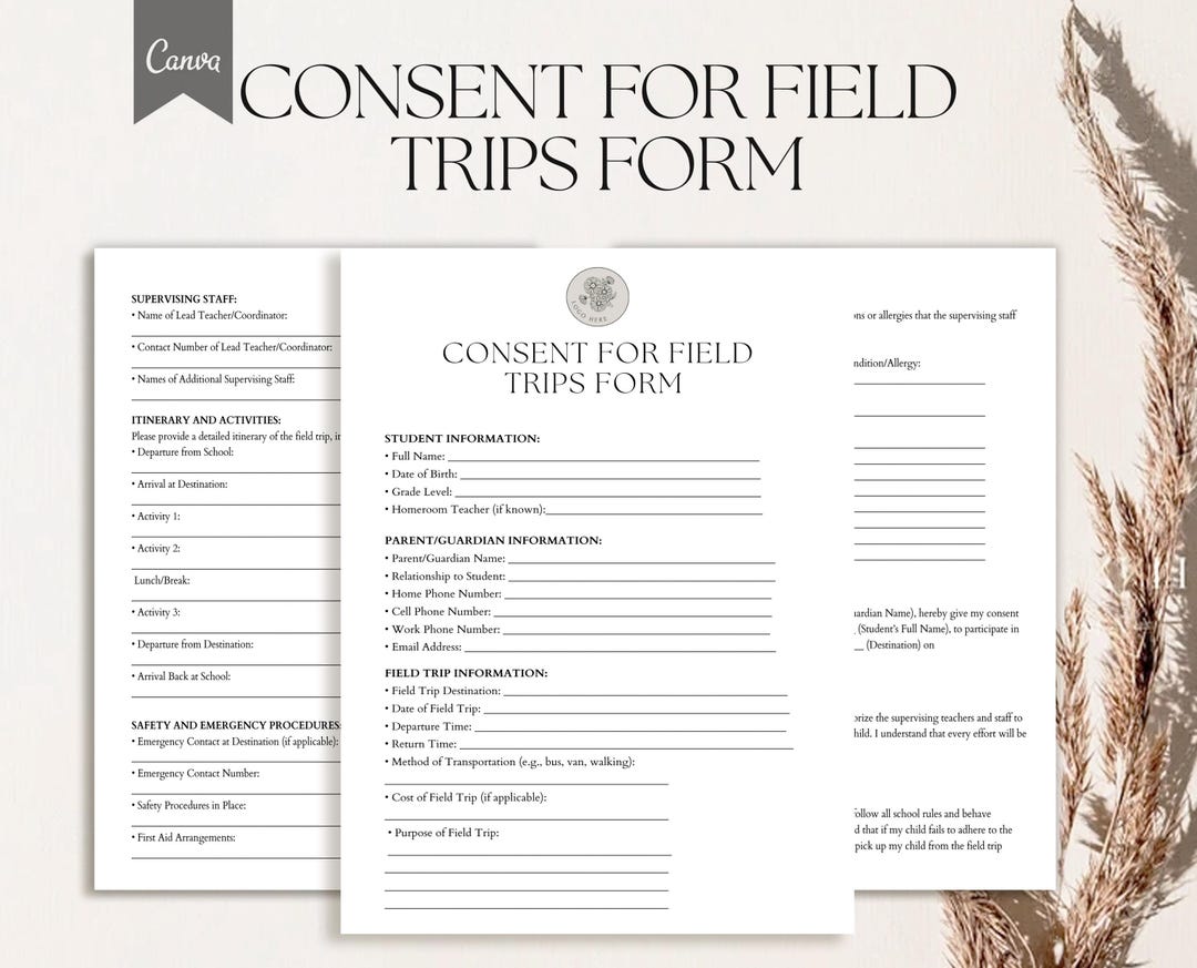 Consent for Field Trips Form Template, Pdf, Canva - Etsy