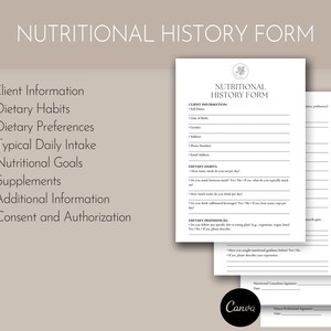 Nutritional History Form Template, Pdf, Canva - Etsy