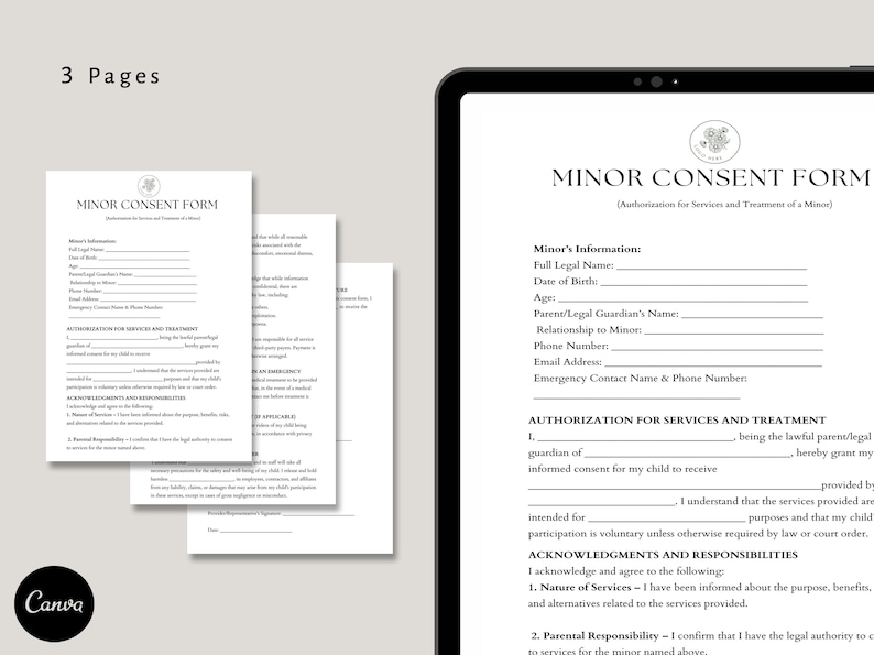 Minor Consent Form Template, Minor Authorization and Consent Form, PDF ...