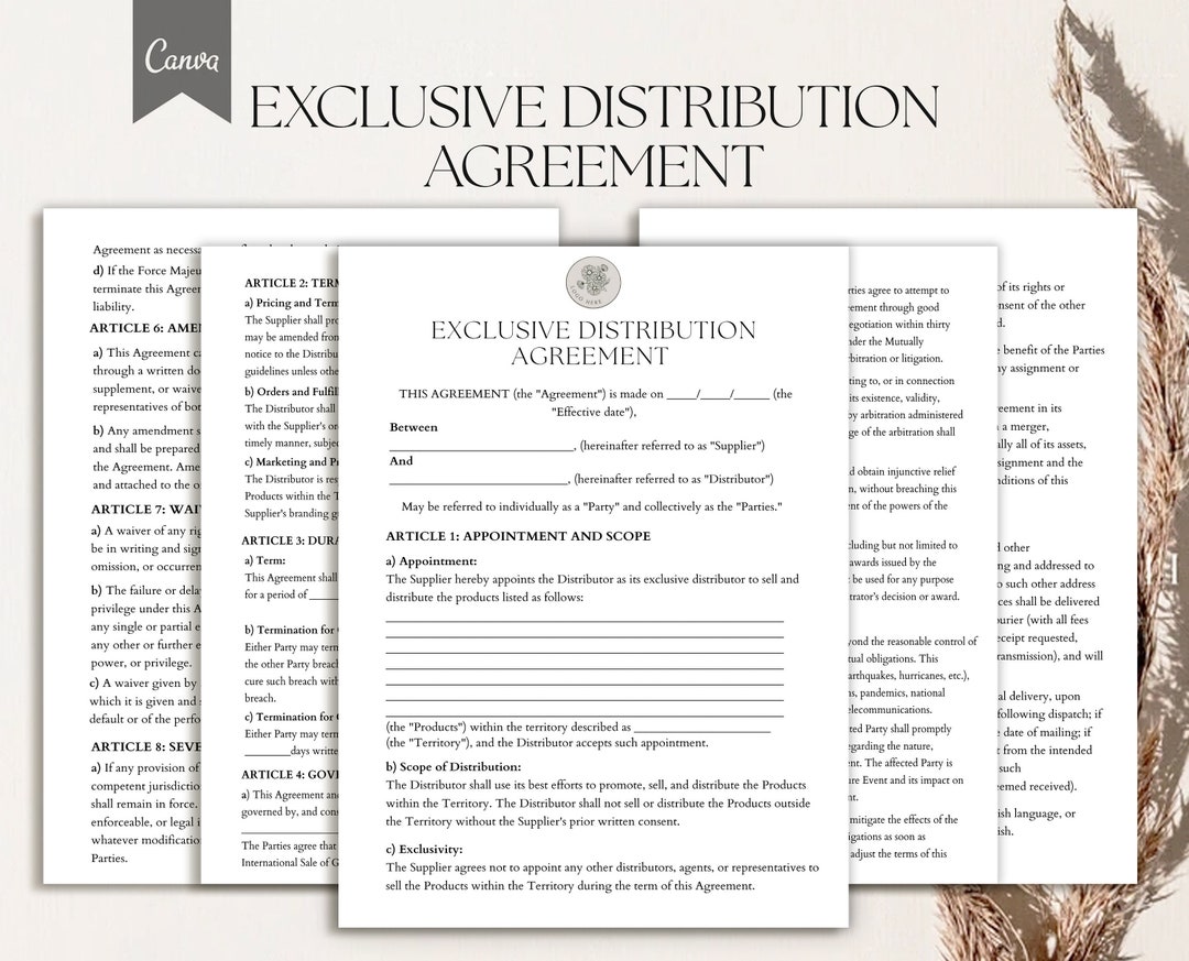 Contrato de distribución exclusiva, Acuerdo de distribuidor exclusivo ...