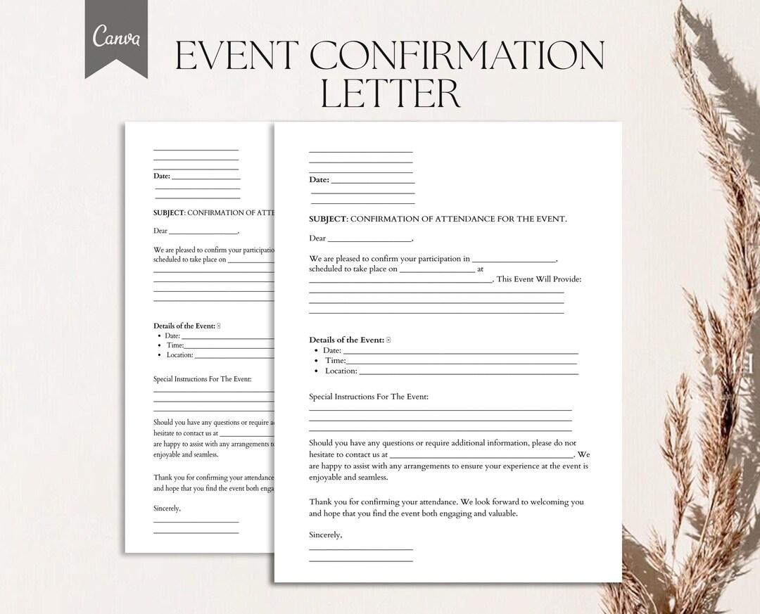 Event Confirmation Letter Template, PDF, Canva - Etsy