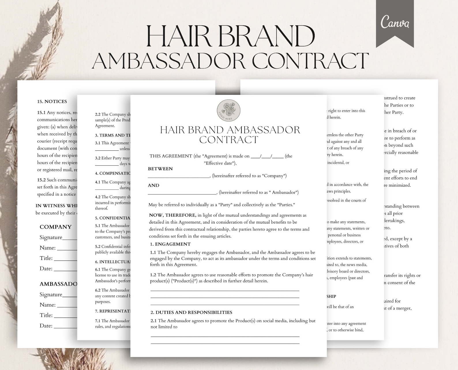 Hair Brand Ambassador Contract Template, Brand Ambassador Agreement ...