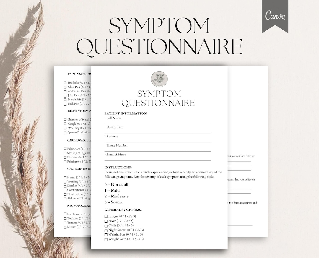 Symptom Questionnaire Form Template ,pdf, Canva - Etsy
