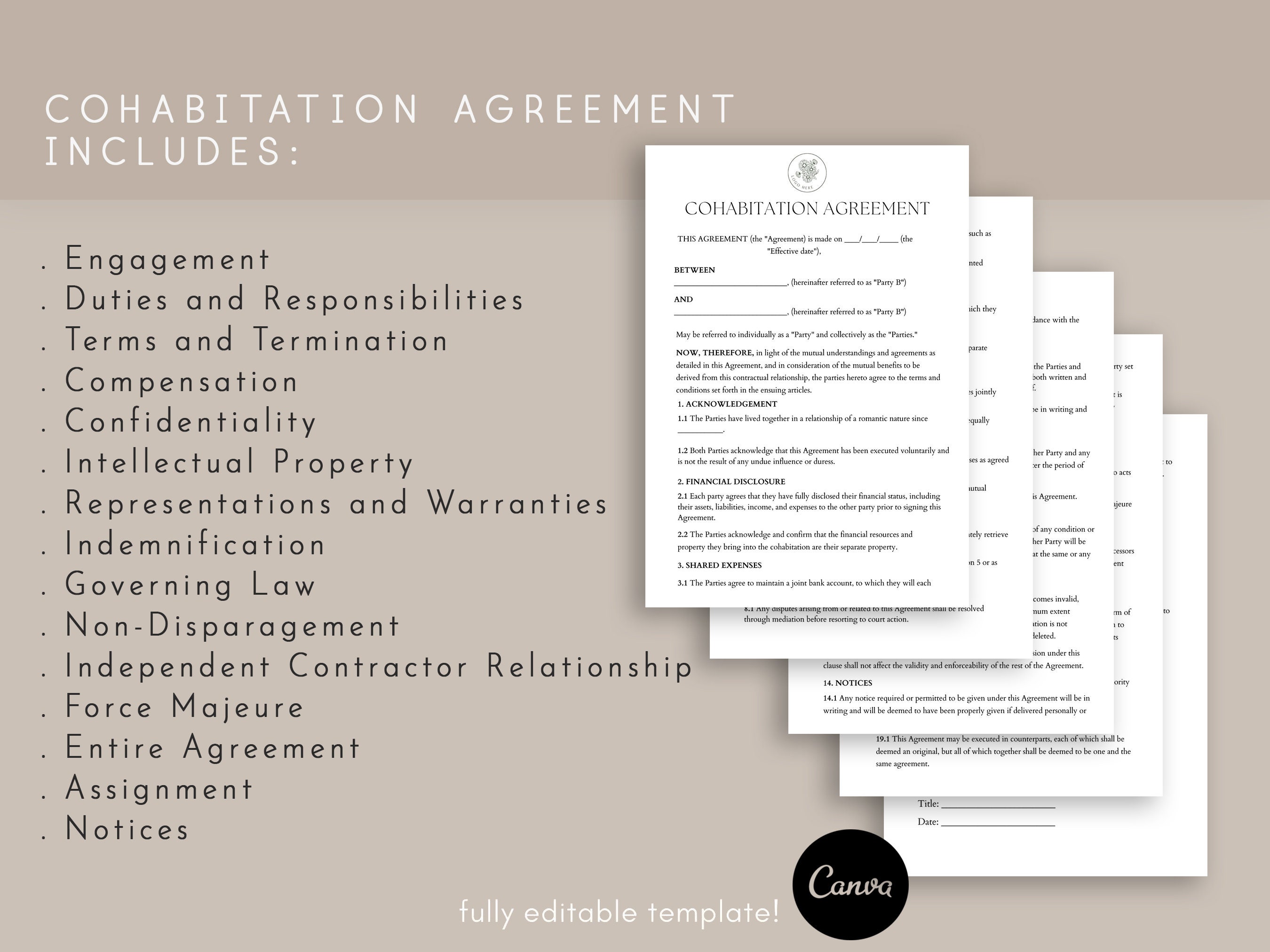 Cohabitation Agreement Template, Cohabitation Forms, Living Together Agreement, Cohabitation ...