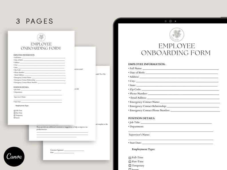 Employee Onboarding Form Template, Pdf, Canva - Etsy