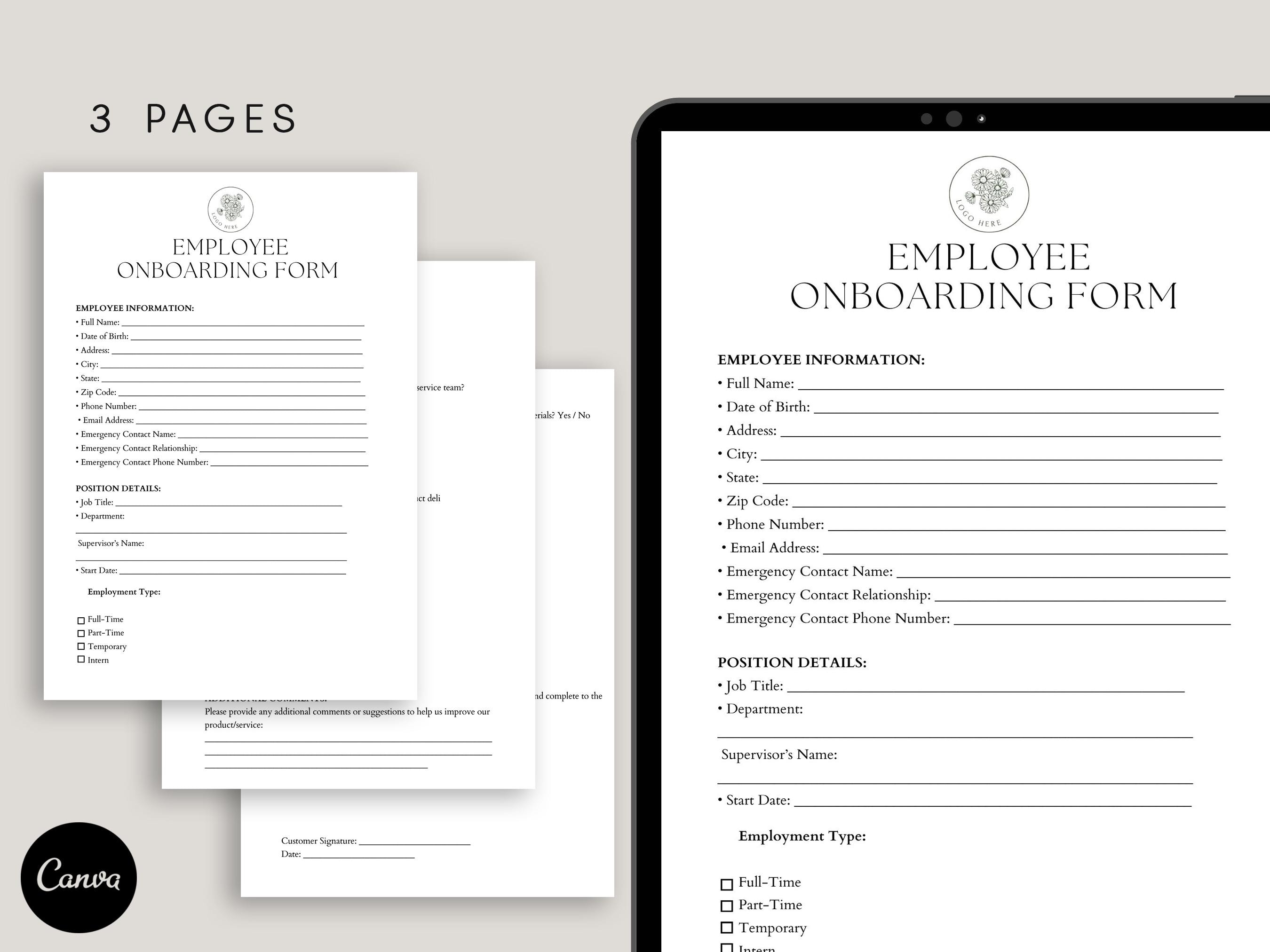 Employee Onboarding Form Template, Pdf, Canva - Etsy