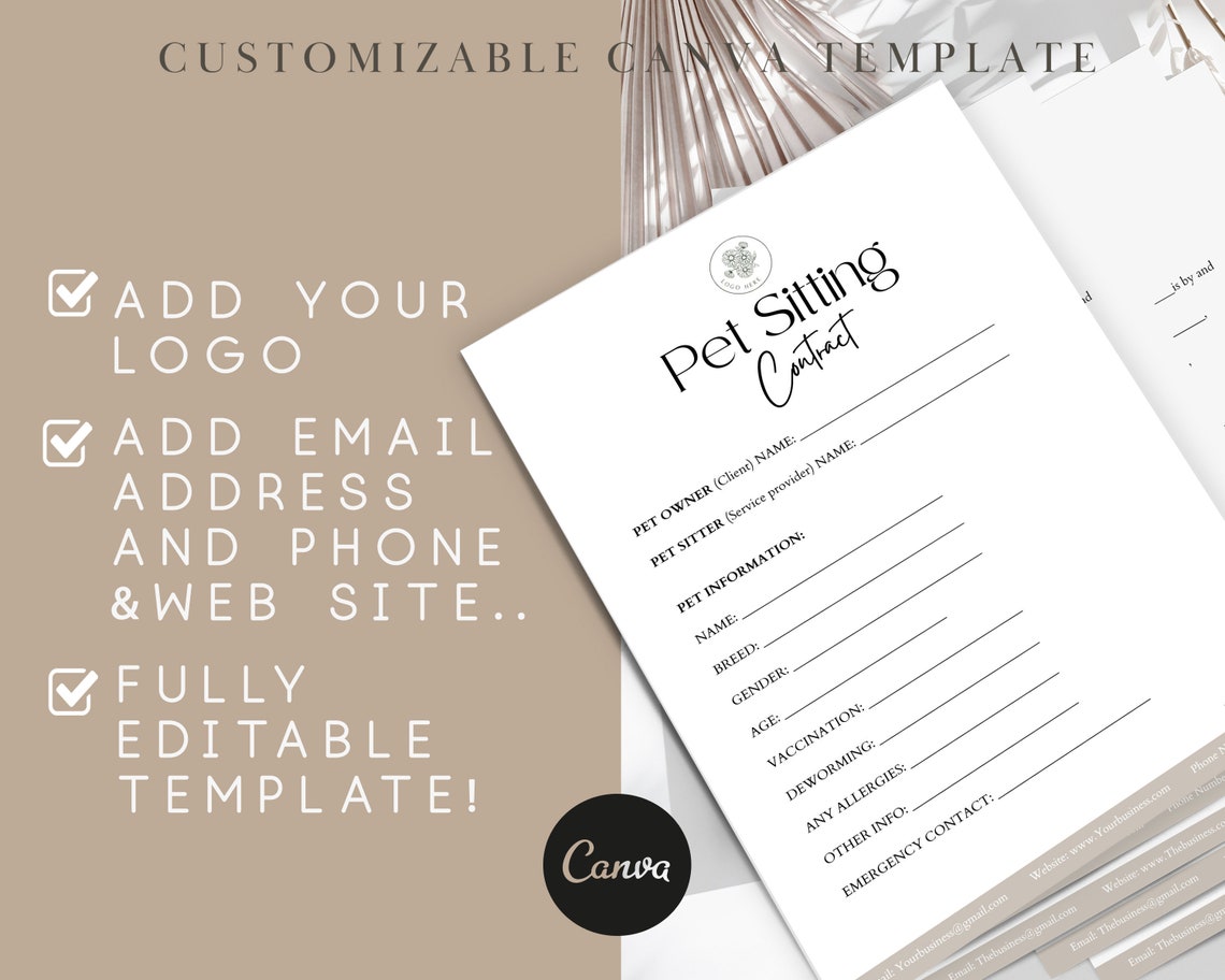 Editable Pet Sitting Contract Template, Pet Sitting Agreement, Pet ...