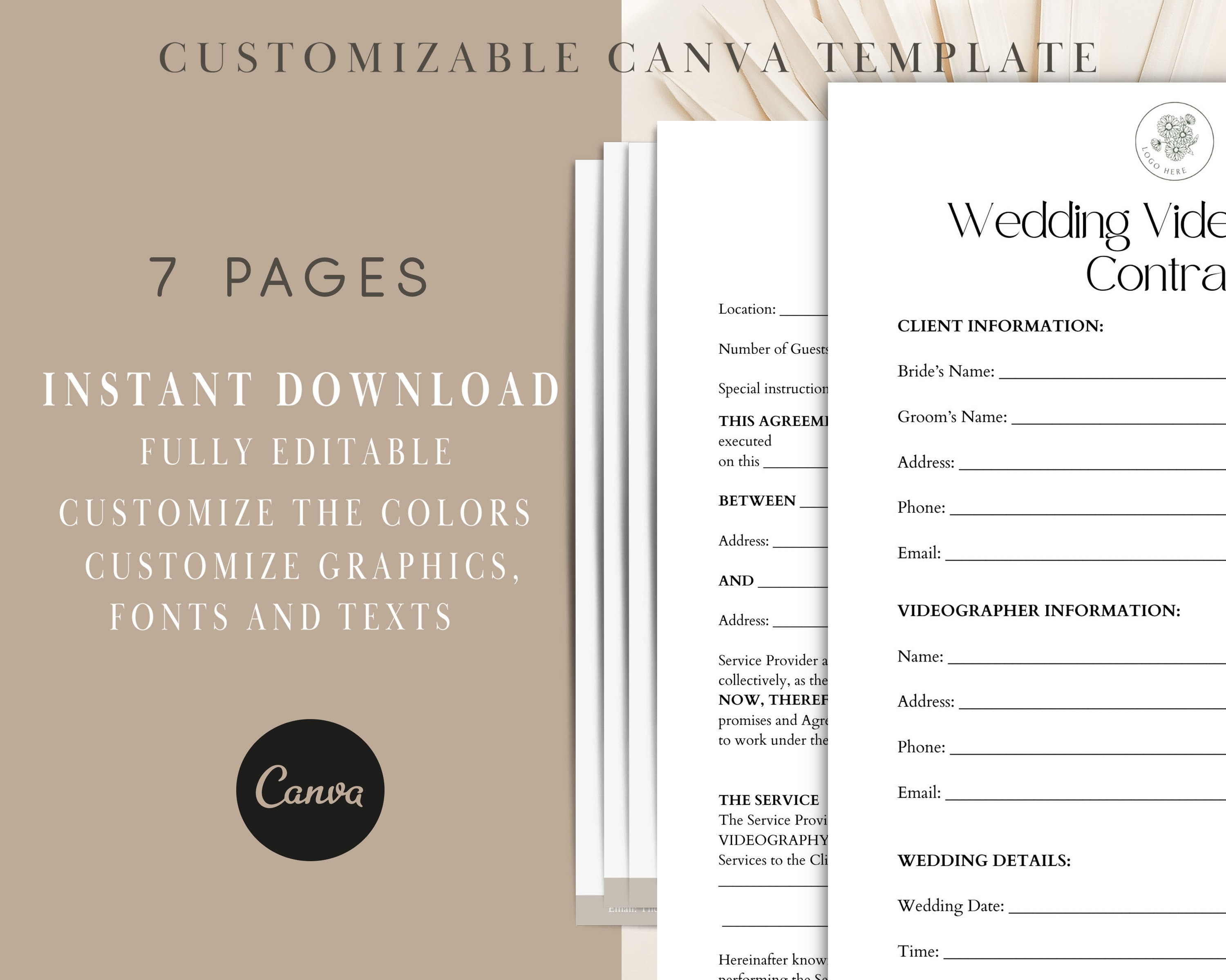 Wedding Videography Contract, Wedding Video Agreement, Customizable ...