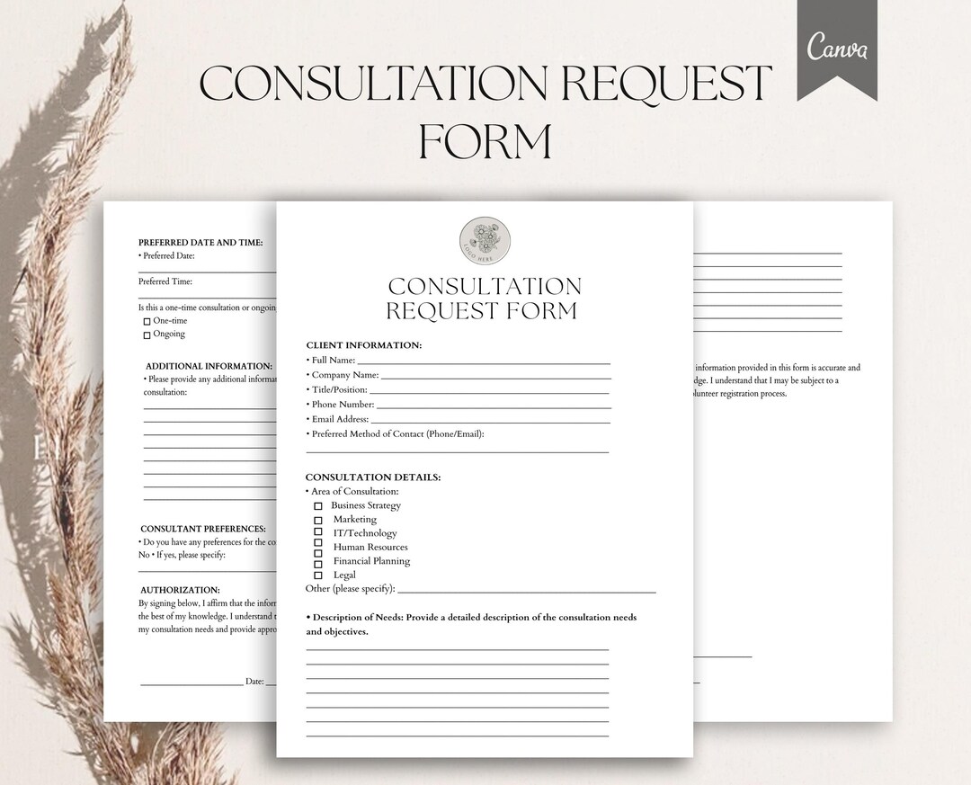 Consultation Request Form Template, Pdf, Canva - Etsy