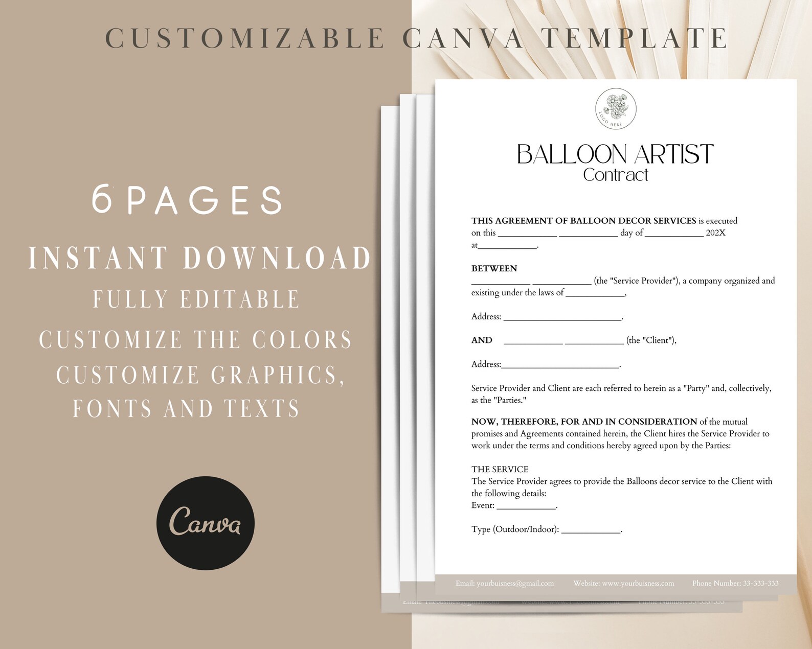 Editable Balloon Artist Contract,balloon Stylist Agreement, Balloon ...