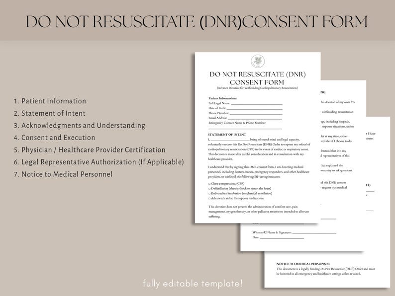 Do Not Resuscitate (DNR) Consent Form Template, PDF, Canva - Etsy