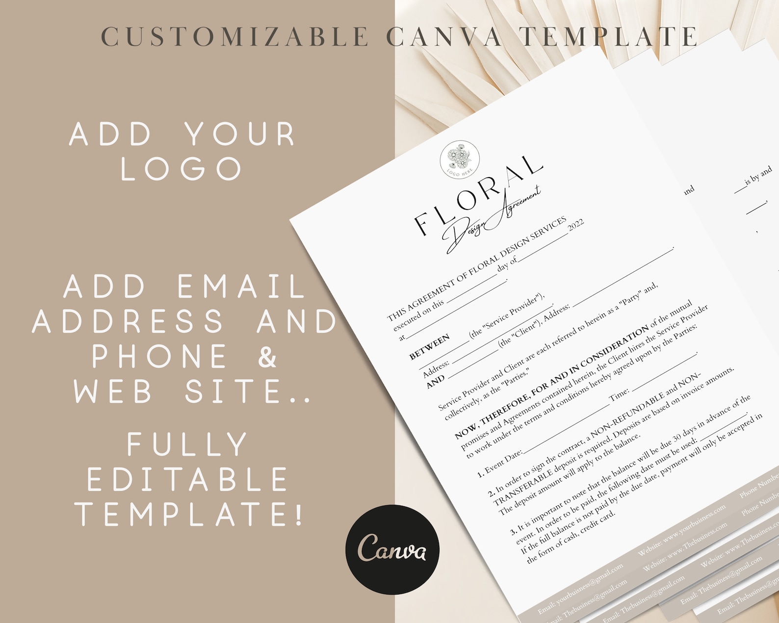 Floral Contract Template, Florist Contract, Flower Arrangements ...