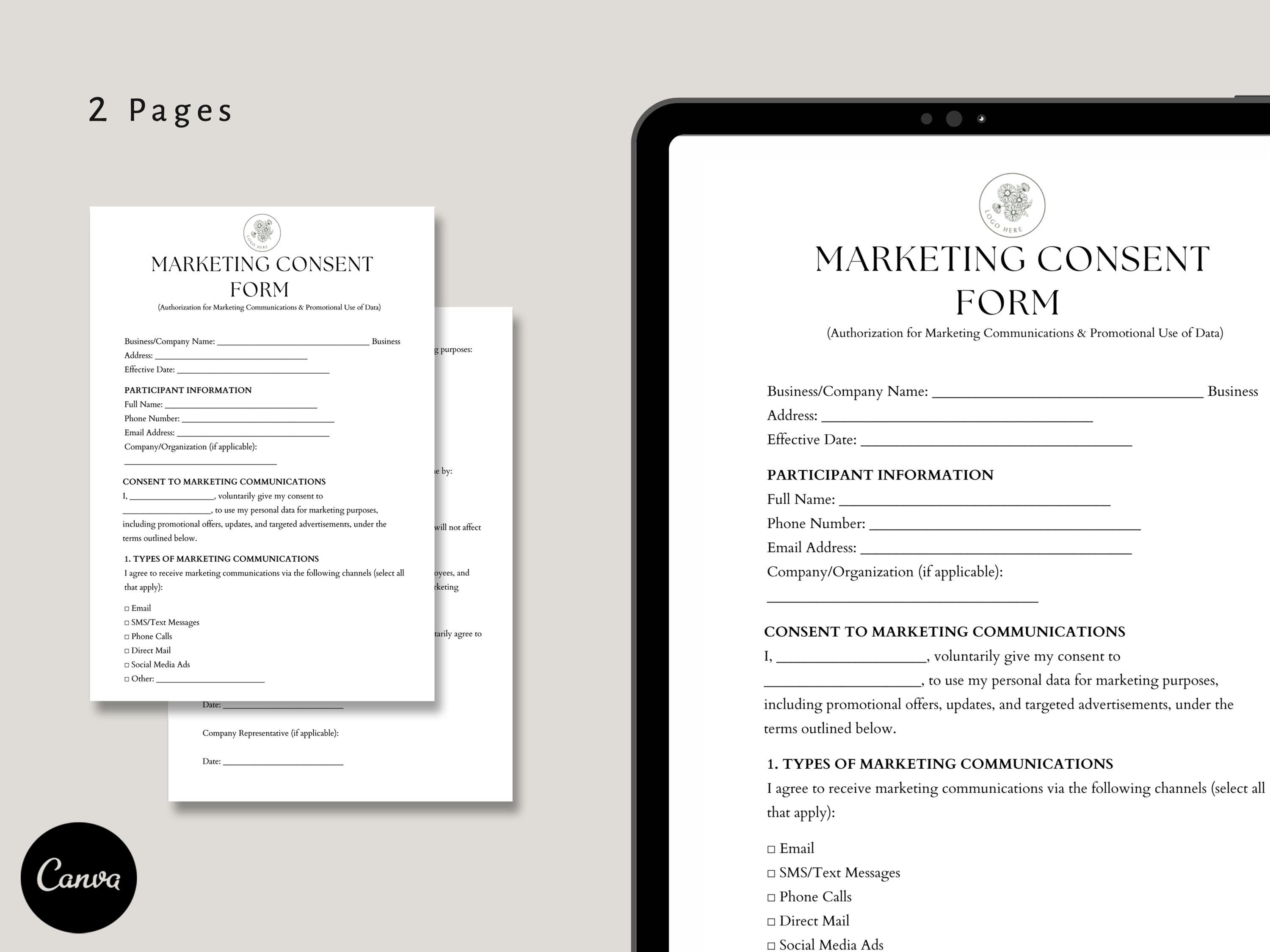 Marketing Consent Form Template, Marketing Authorization Form, PDF ...