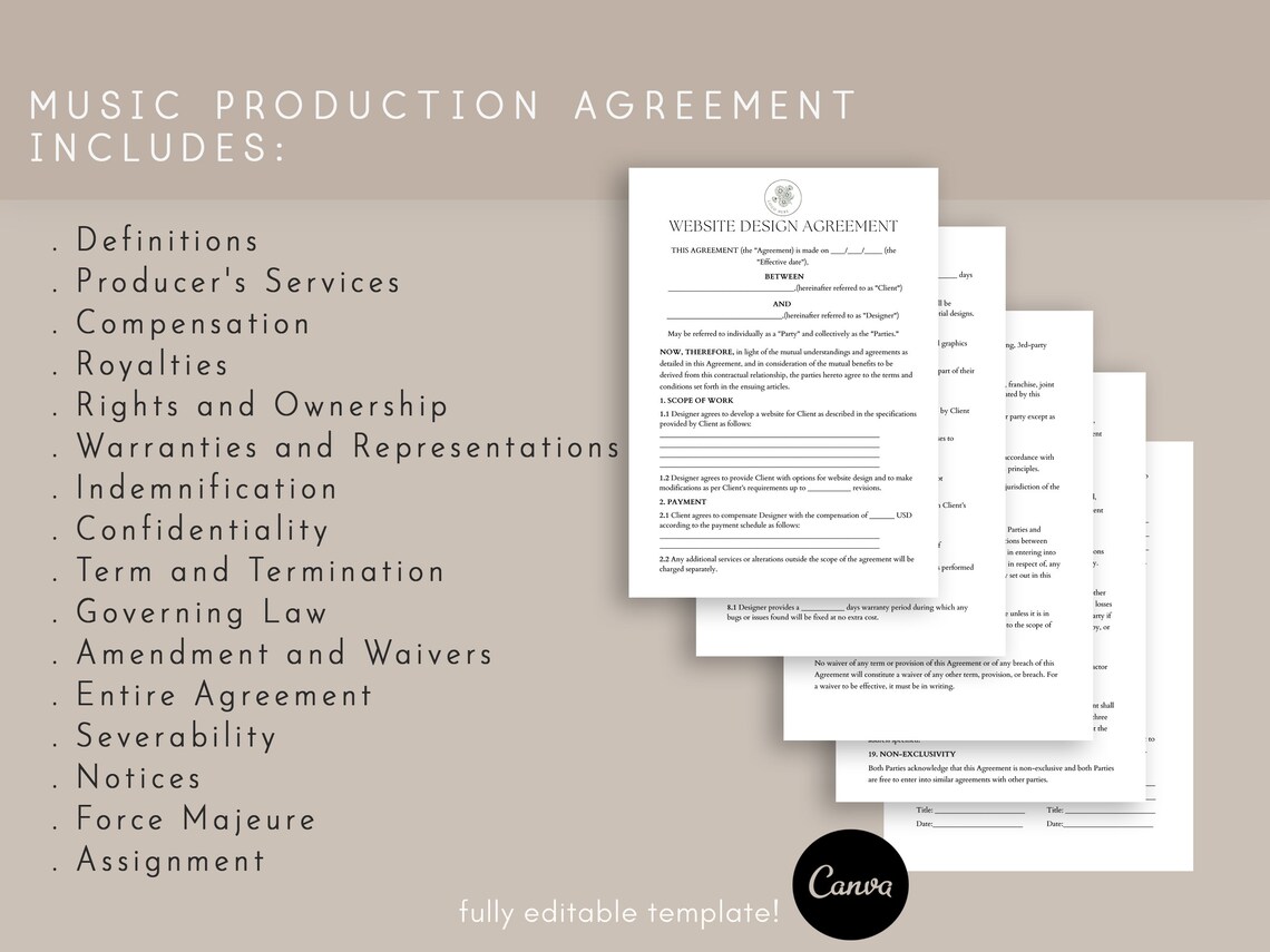 Music Production Agreement, Music Producer Contract Template, Music ...