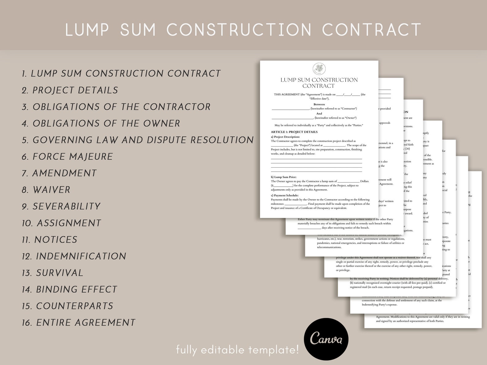 Lump Sum Construction Contract, Fixedprice Construction Agreement ...