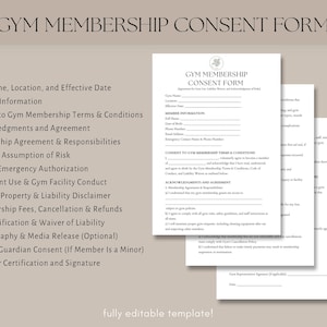 Gym Membership Consent Form Template, Gym Liability Waiver Form, PDF ...