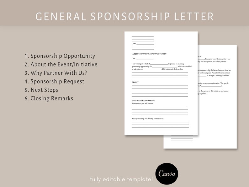 General Sponsorship Letter Template, PDF, Canva - Etsy